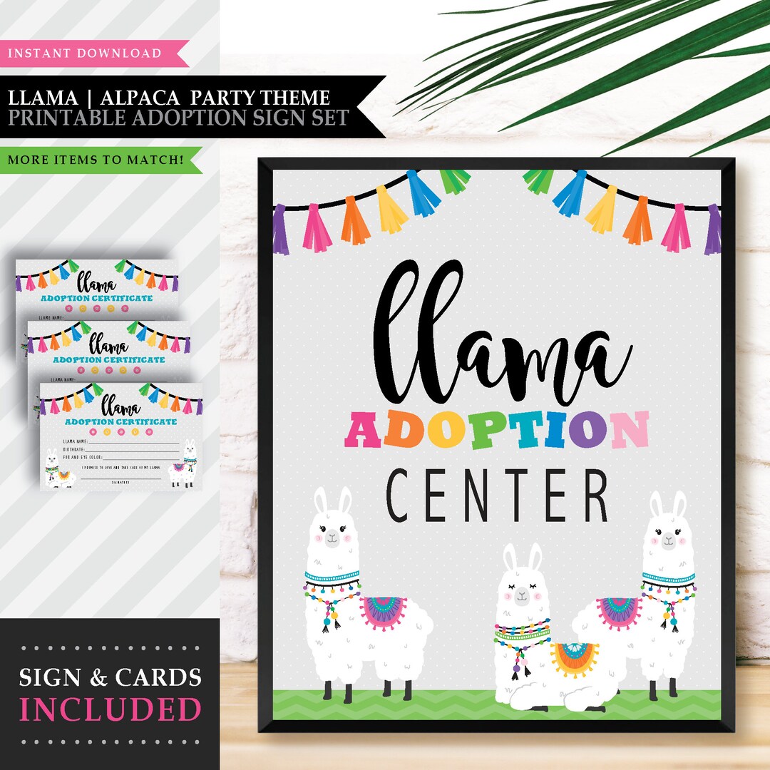 Llama 'rainbow Cactus' Theme *printable Adopt a Llama Sign* Alpaca ...