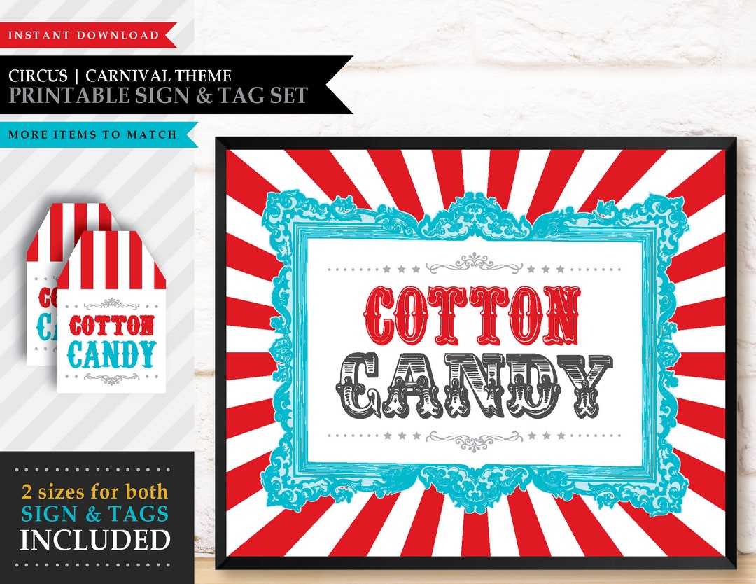 Carnival 'circus' Theme *printable Cotton Candy Sign* Cotton Candy Tag ...