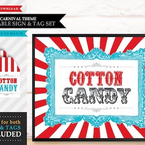 Carnival 'circus' Theme *printable Cotton Candy Sign* Cotton Candy Tag ...