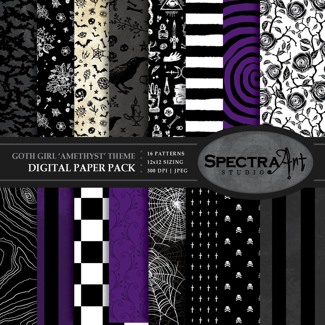 Goth Girl *amethyst Purple* Theme Digital Paper Pack | Printable ...