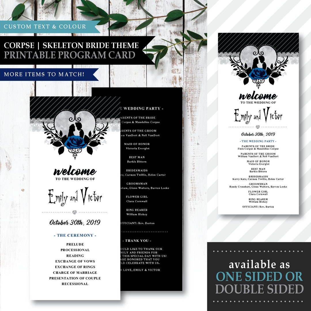 Corpse skeleton Bride Theme / Printable Wedding Program Card / Wedding ...