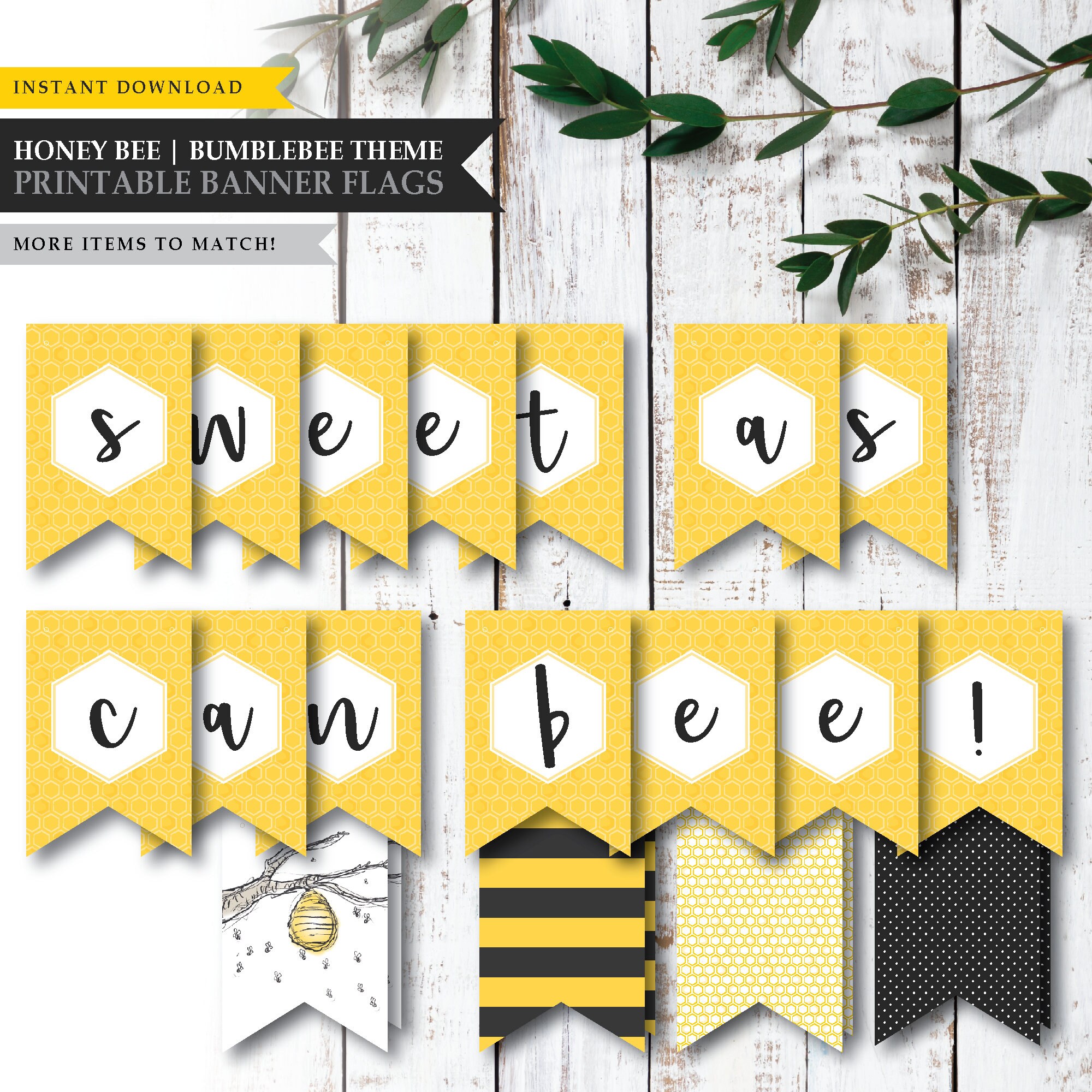 Bee 'honey Bee Tree' Theme *printable Banner Flags* Sweet as Can Bee ...