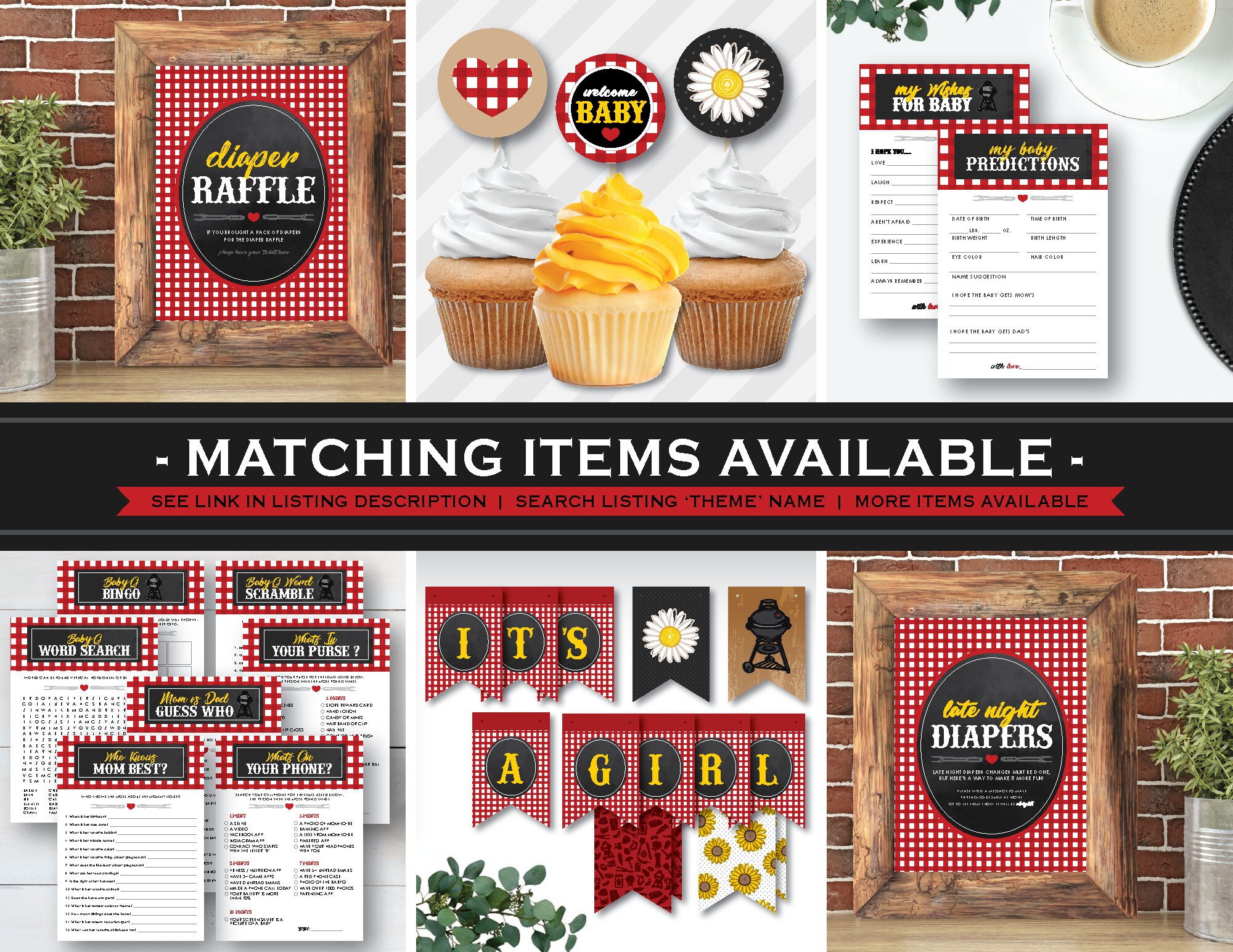 Barbecue 'backyard BBQ' Red Theme printable Welcome - Etsy