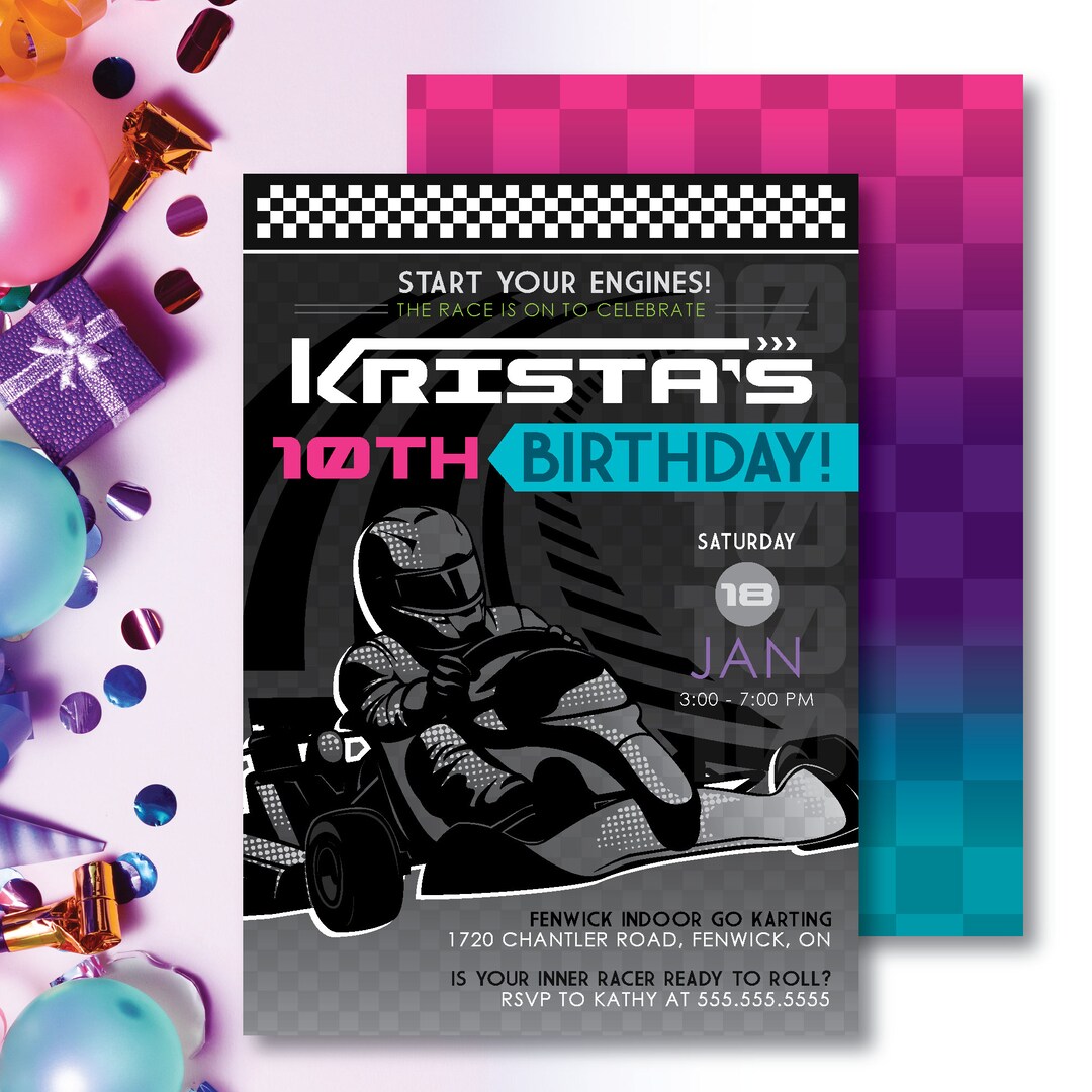 Go-kart *indoor Race* Printable Birthday Invitation | Digital Evite ...
