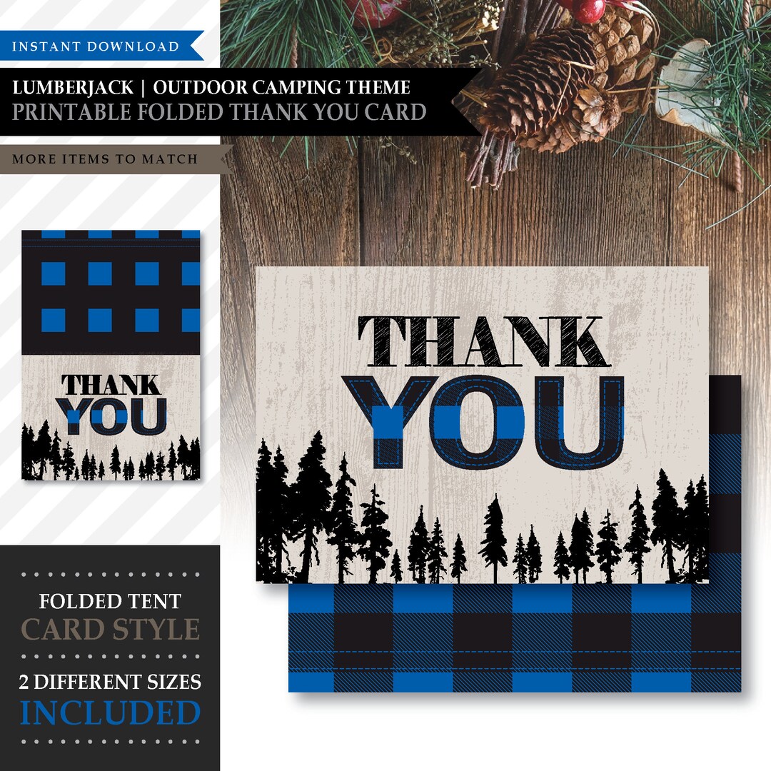 Lumberjack 'blue Flannel' Theme printable Thank You Card Party Favor ...