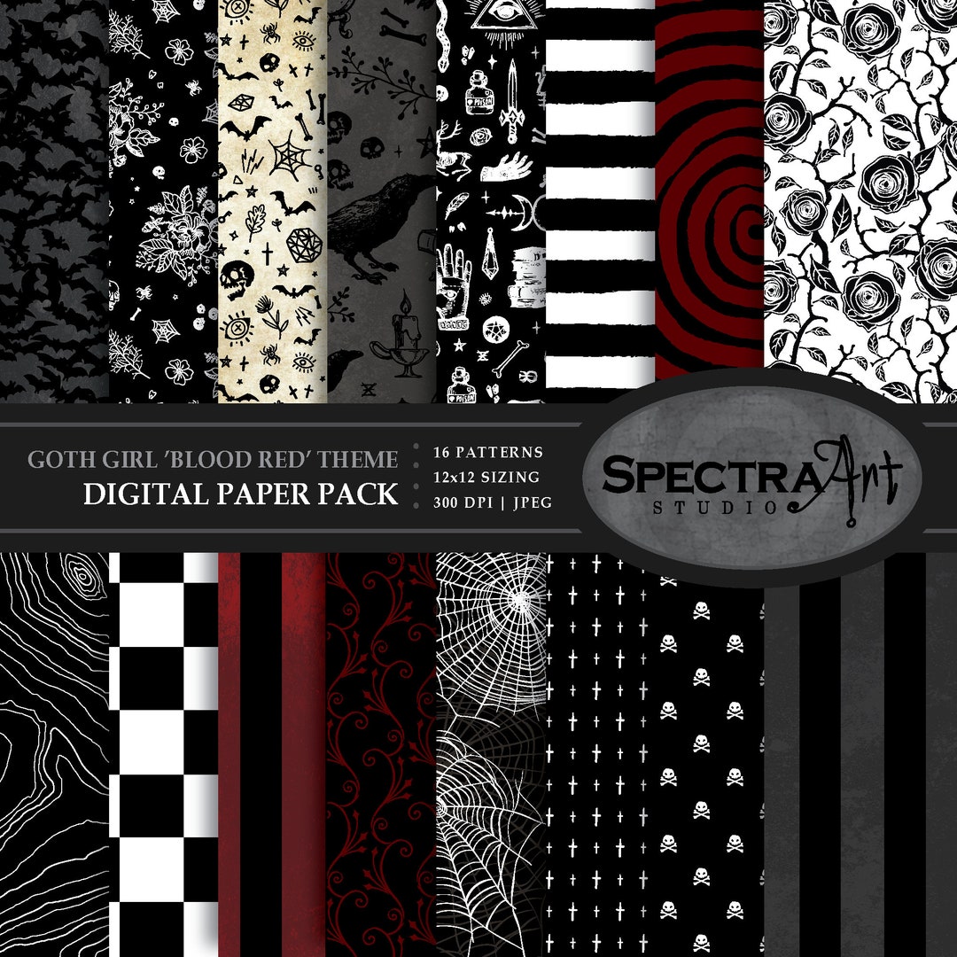 Goth Girl *blood Red* Theme Digital Paper Pack | Printable Scrapbook ...