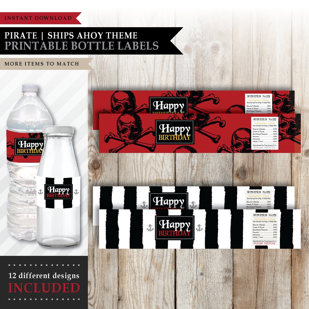 Pirate 'ahoy Matey' Theme *printable Birthday Bottle Labels* Drink ...