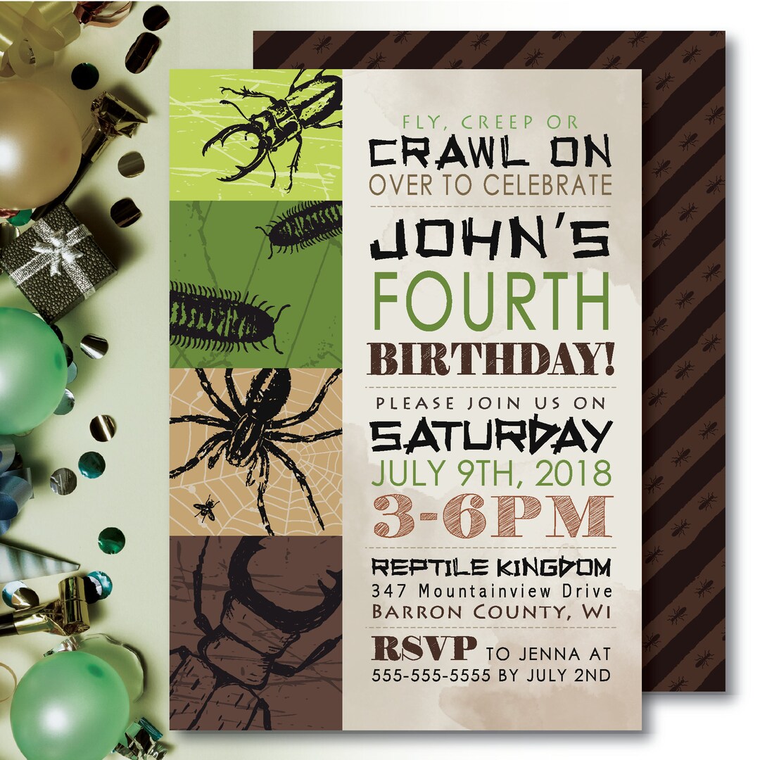 Insect *fly Creep Crawl* Printable Birthday Invitation | Digital Evite ...