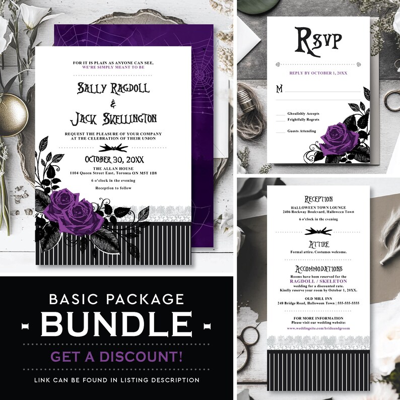 Nightmare *skellington Stripe* Printable Wedding Invitation Set ...