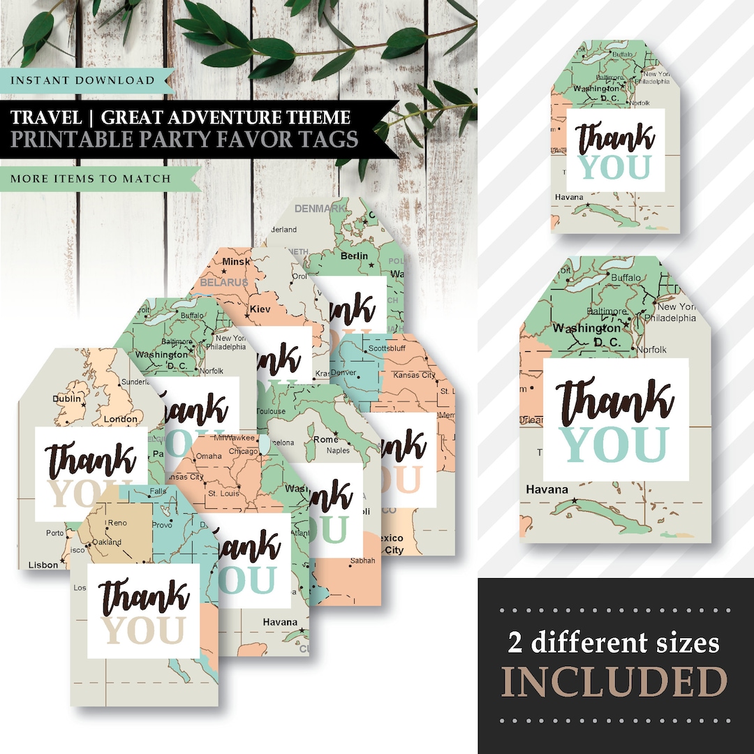 Travel 'great Adventure' Theme *printable Party Favor Tag* Guest Gift ...