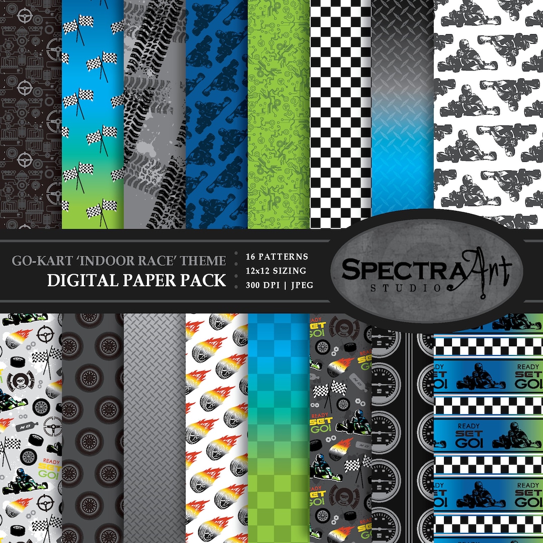 Go-kart *indoor Race Car Blue* Theme Digital Paper Pack | Printable ...
