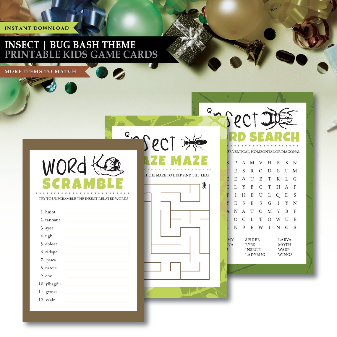 Insect 'creepy Crawlers' Theme *printable Kids Party Game Cards* Bug ...