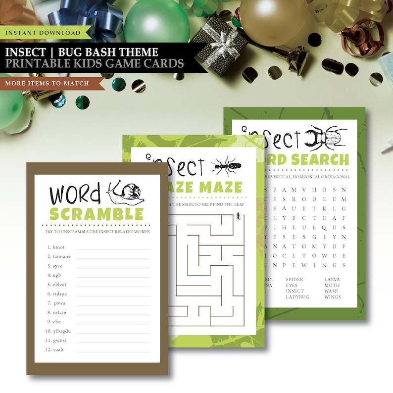 Insect 'creepy Crawlers' Theme *printable Kids Party Game Cards* Bug ...