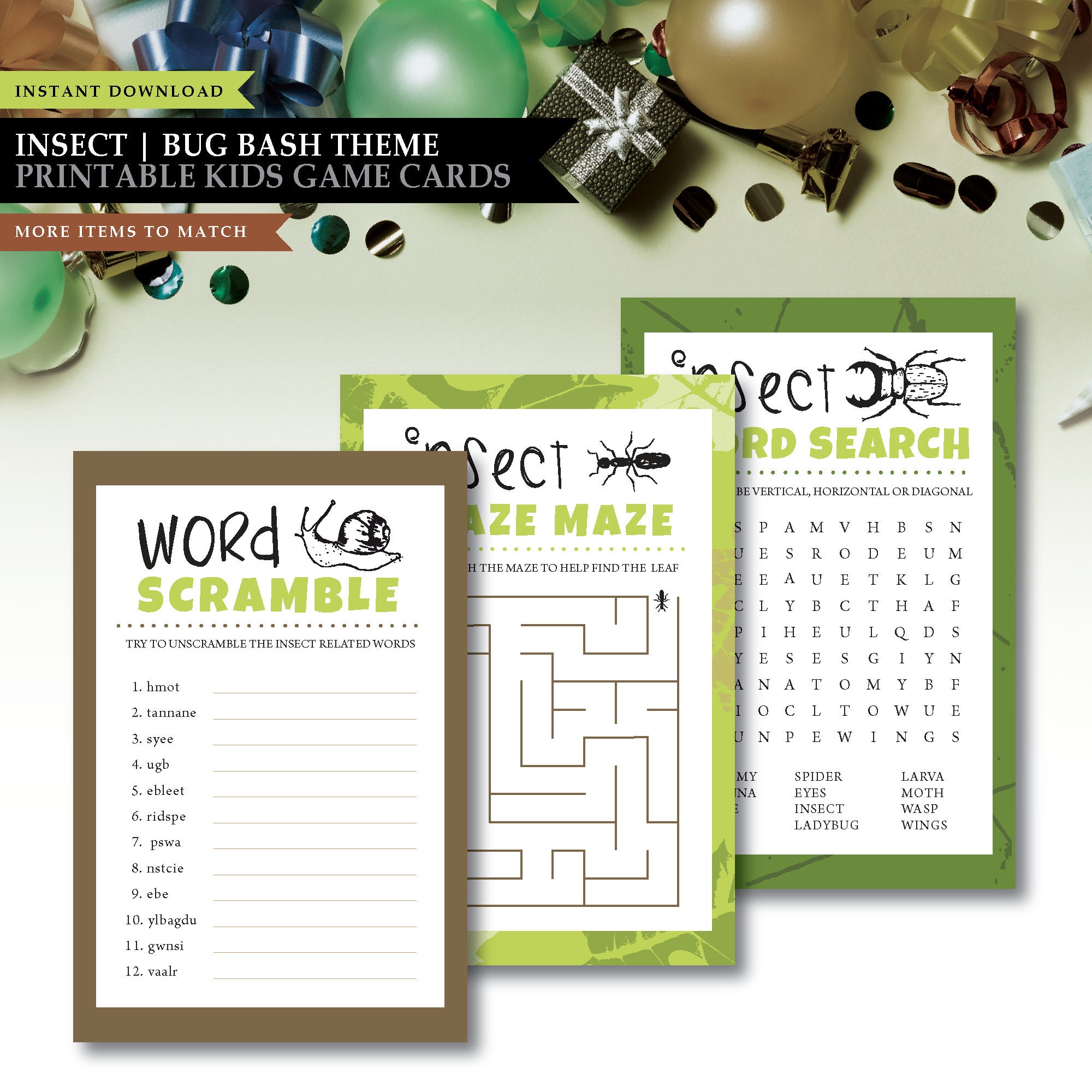 Insect 'creepy Crawlers' Theme *printable Kids Party Game Cards* Bug ...