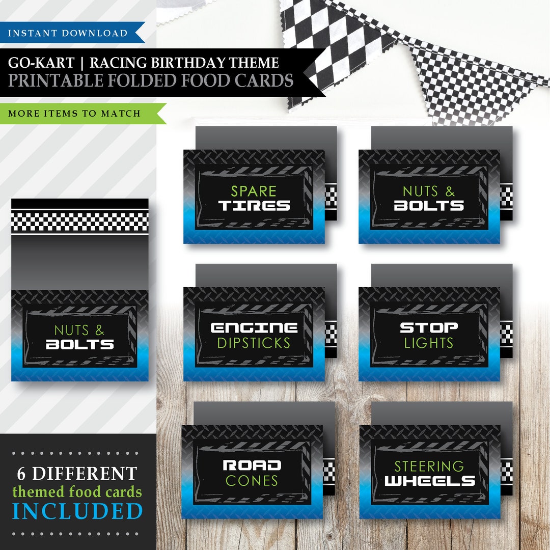 Go-kart 'indoor Race' Theme printable Folded Food Cards Go-cart Snacks ...