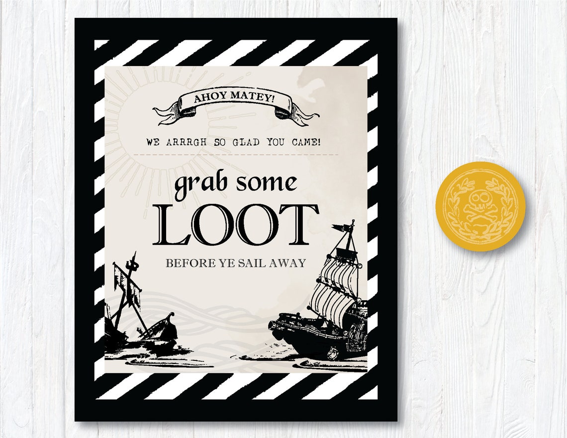 Pirate 'AHOY Matey' Theme printable Party Favor Sign - Etsy