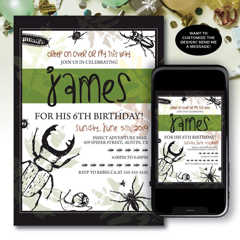 Insect *creepy Crawler* Printable Birthday Invitation | Digital Evite ...