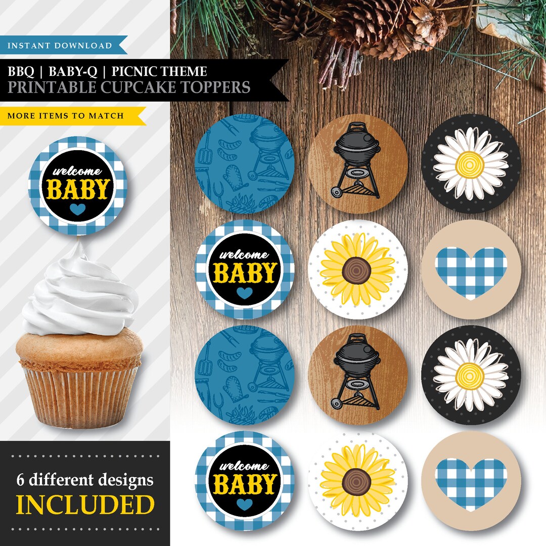 Baby-q 'backyard BBQ Blue' Theme *printable Cupcake Toppers* Barbecue ...