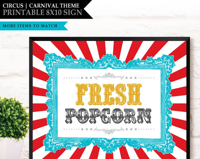 Printable DIY Vintage Circus Popcorn Bar Sign - 5"x7" INSTANT DOWNLOAD ...