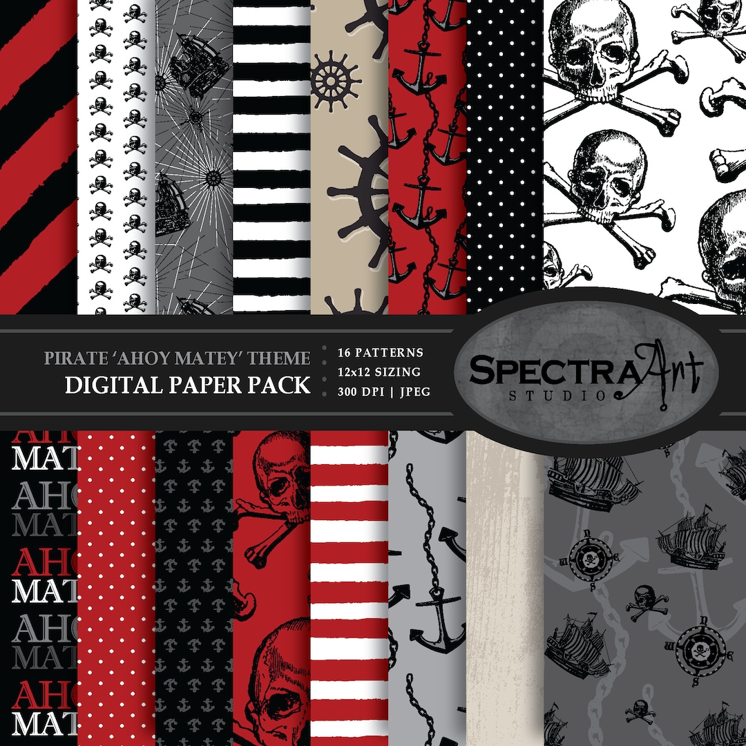Pirate *ahoy Matey* Theme Digital Paper Pack | Printable Scrapbook ...