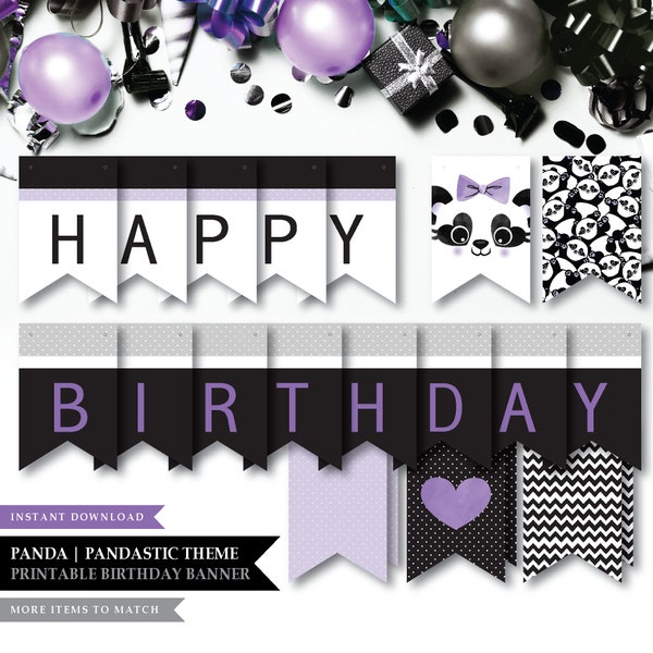 Happy Birthday Panda Printable Banner - Etsy