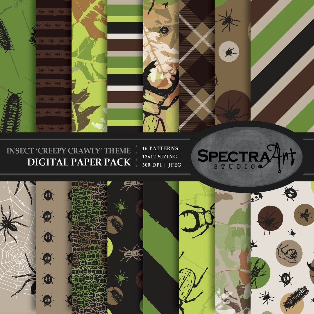 Insect *creepy Crawler Green* Theme Digital Paper Pack | Printable ...