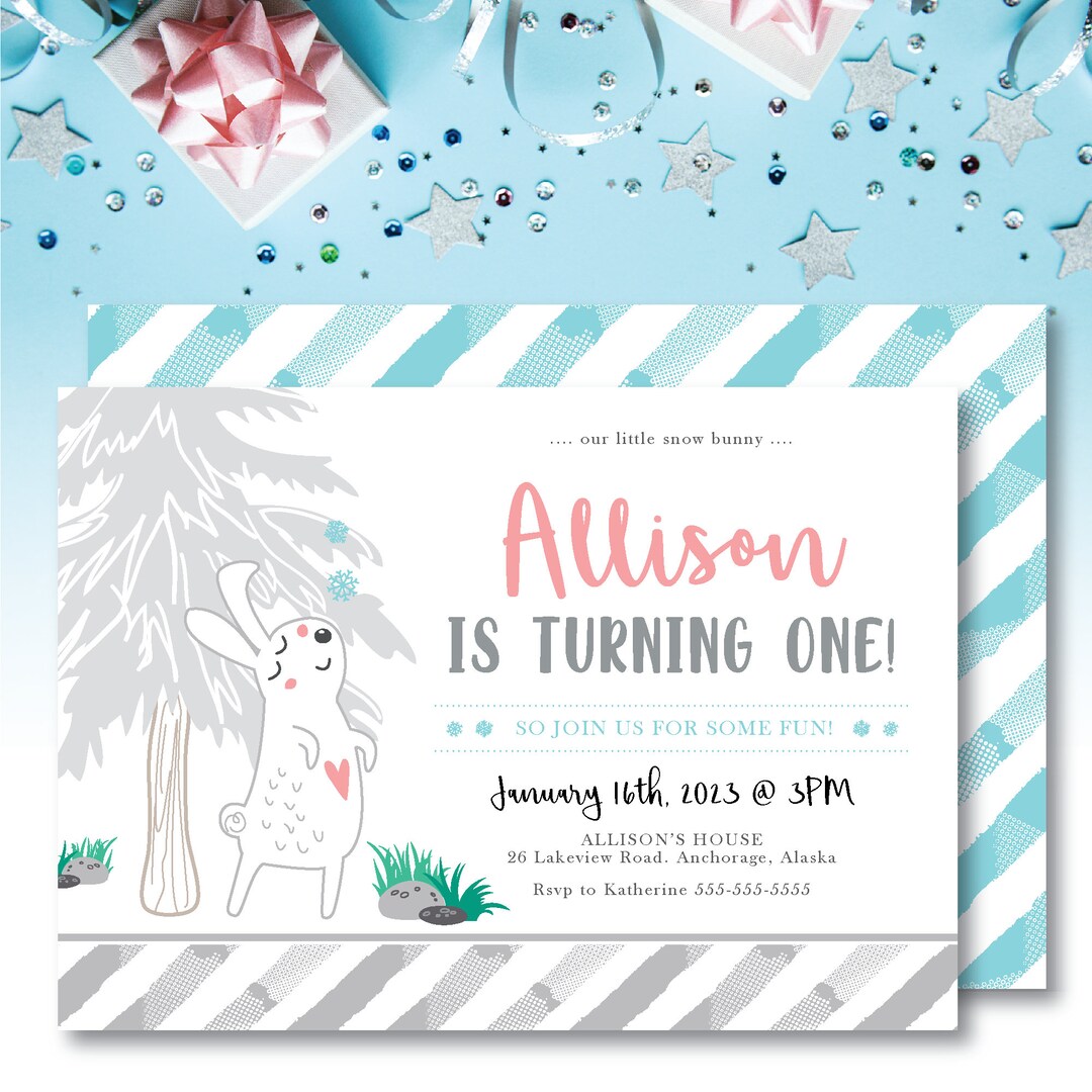 Bunny 'winter Wonderland' Theme printable Birthday Invitation Somebunny ...