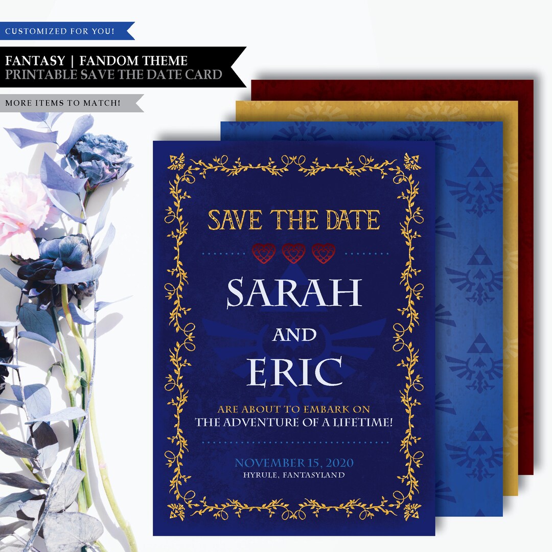 Fantasy triforce Blue Theme / Printable Wedding Save the Date / Digital ...