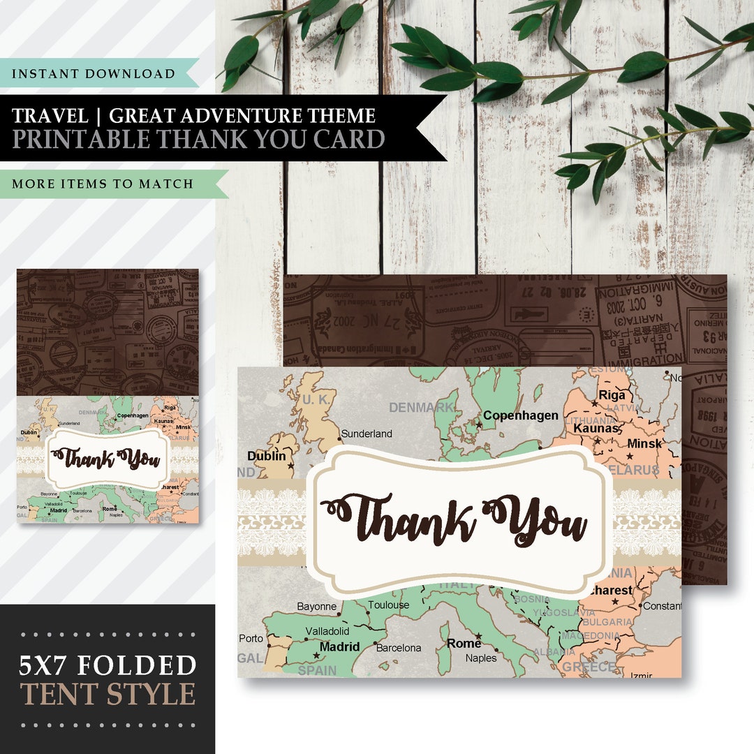 Travel 'great Adventure' Theme *printable Thank You Card* Guest Gift ...