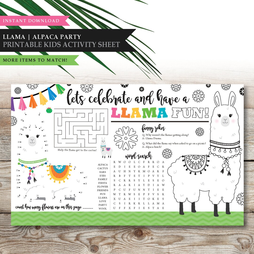 Llama 'rainbow Cactus' Theme *printable Kids Coloring Sheet* Alpaca ...