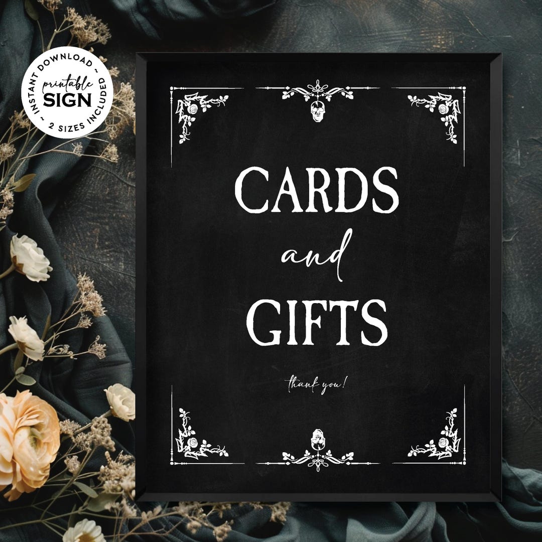 Gothic Wedding Gifts & Cards Sign | Printable 8X10 Halloween Party Gift ...