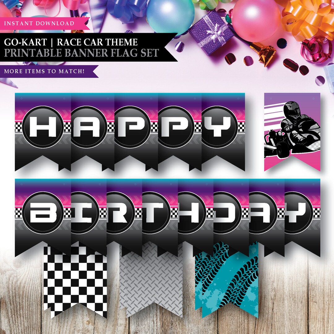 Go-kart 'indoor Race' Theme *printable Happy Birthday Banner* Go-cart ...