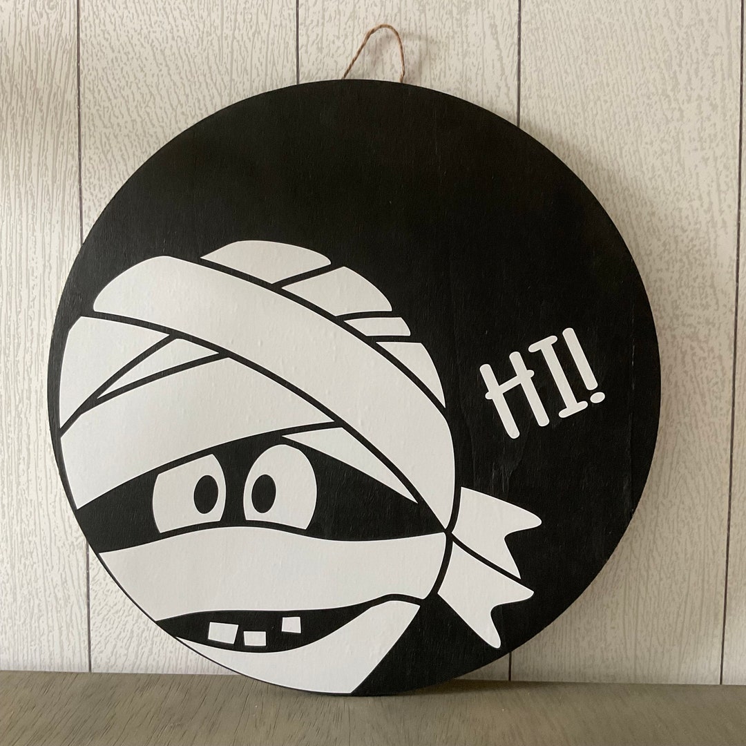 Door Hanger, Welcome Sign, Wood Round, Halloween, Mummy, Fall, Autumn ...