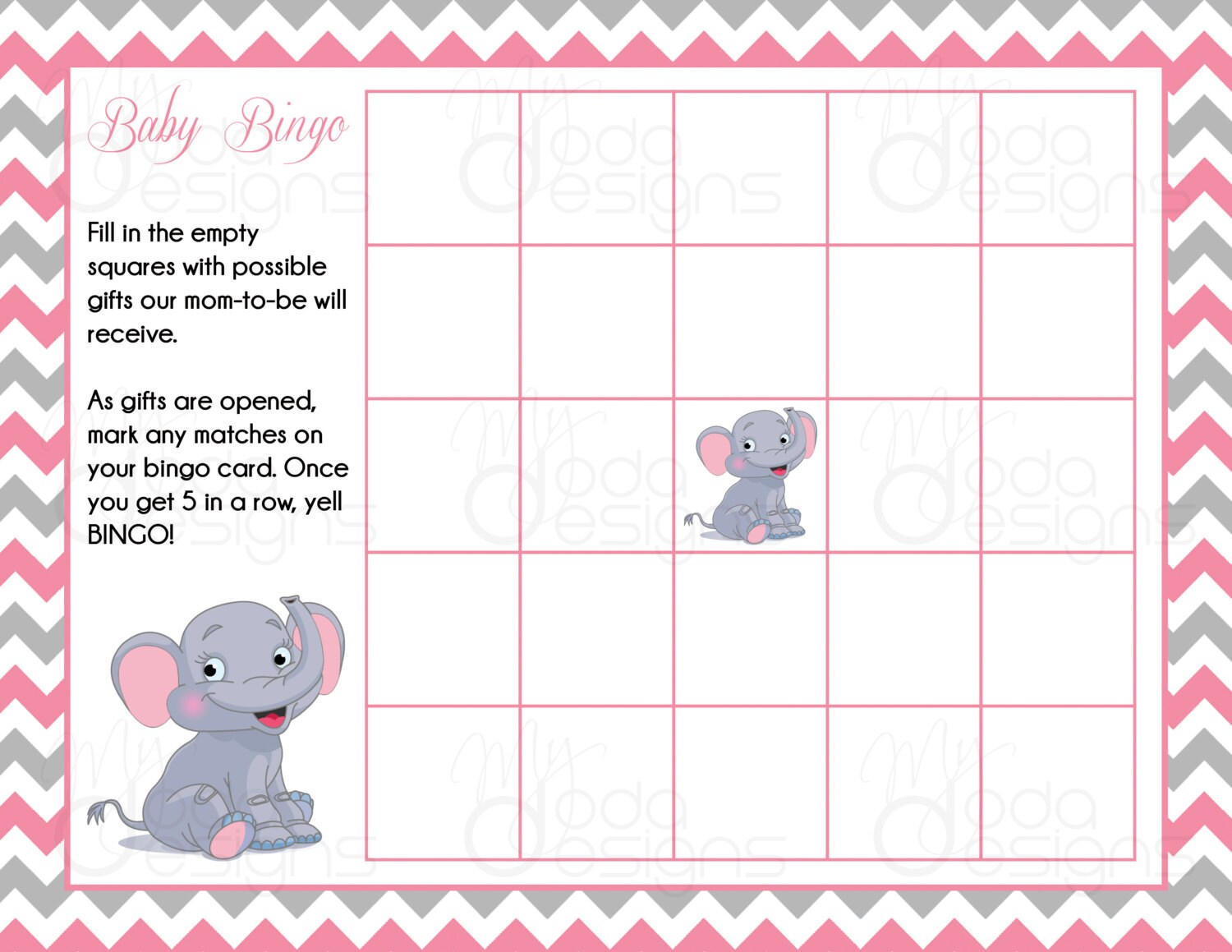 Baby Shower Pink Elephant Bingo Game - Etsy