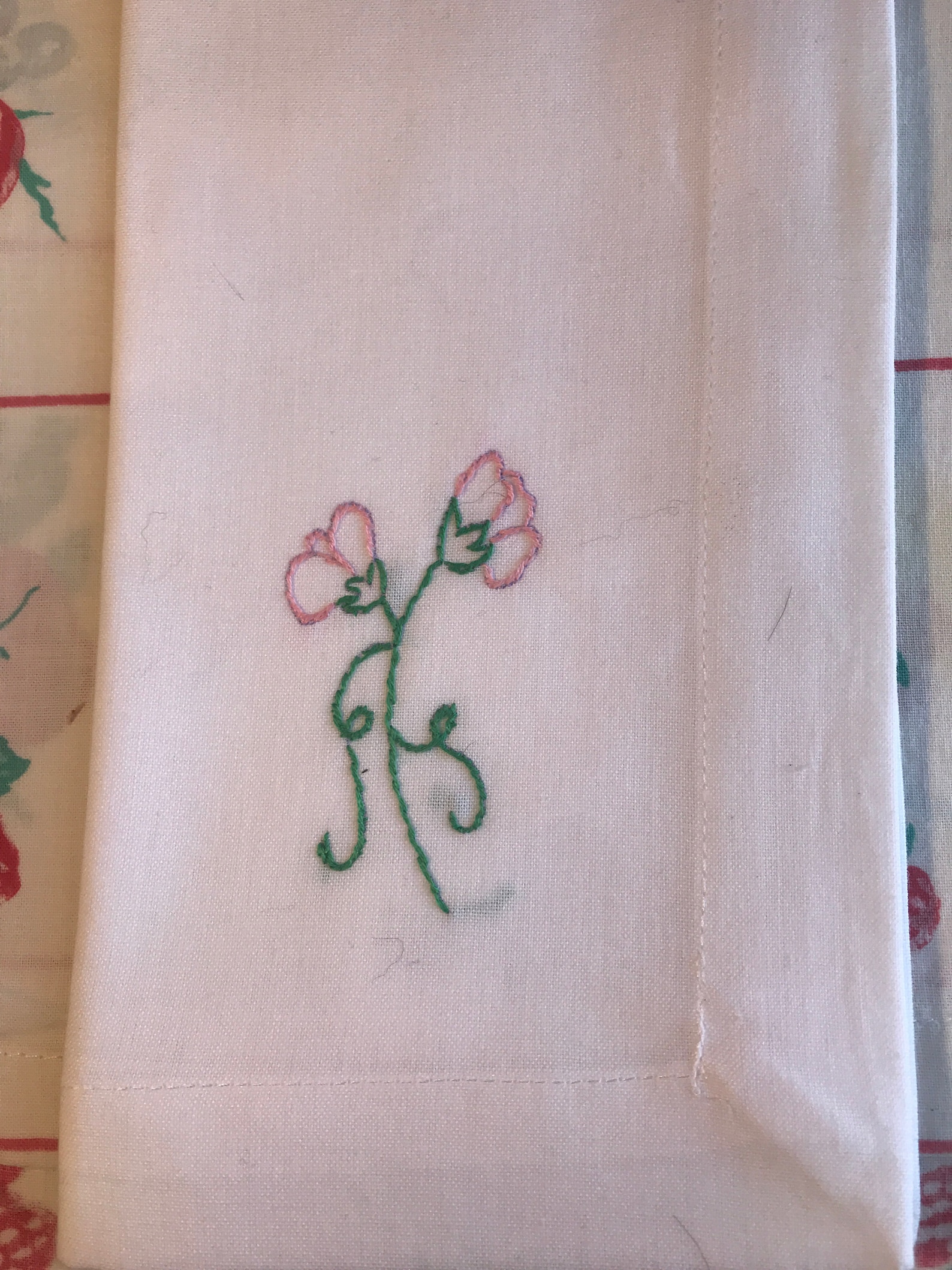 Hand Embroidered Napkins Pink Wildflowers Original Art | Etsy