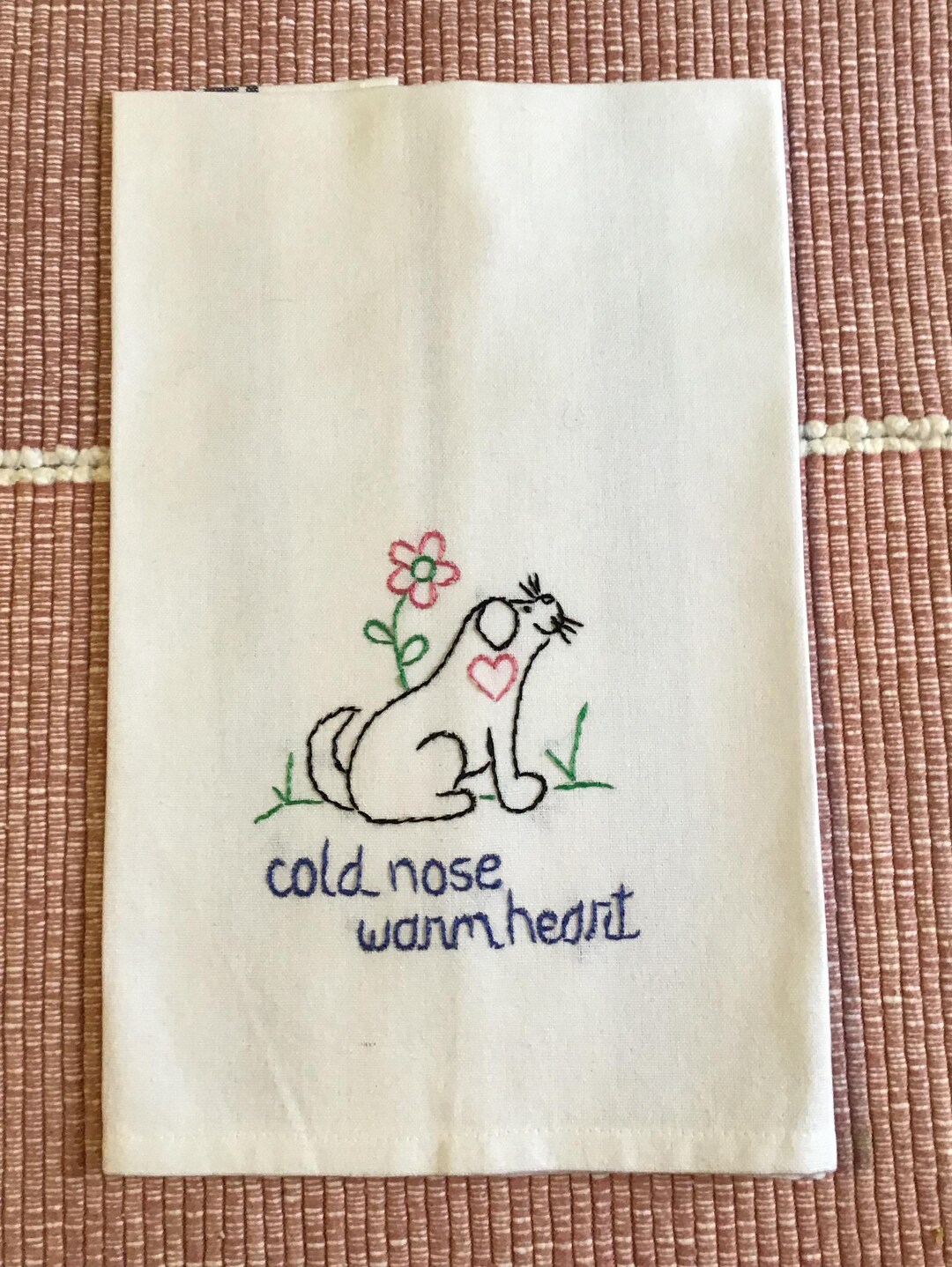 Hand Embroidered Vintage Style Kitchen Towel, Cold Nose Warm Heart. - Etsy