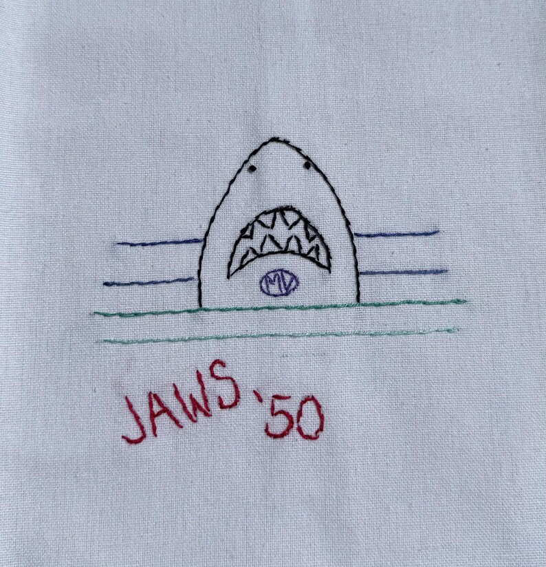 Jaws 50th Anniversary Limited Edition Hand Embroidered Kitchen Towel - Etsy