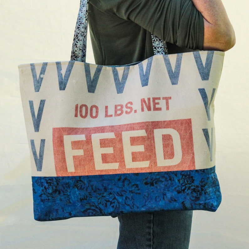 Vintage Feed Sack TOTE BAG - Large, Padded Grocery Tote, Market Tote - Etsy