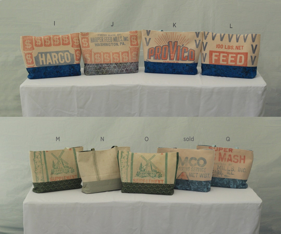 Vintage Feed Sack TOTE BAG - Large, Padded Grocery Tote, Market Tote - Etsy