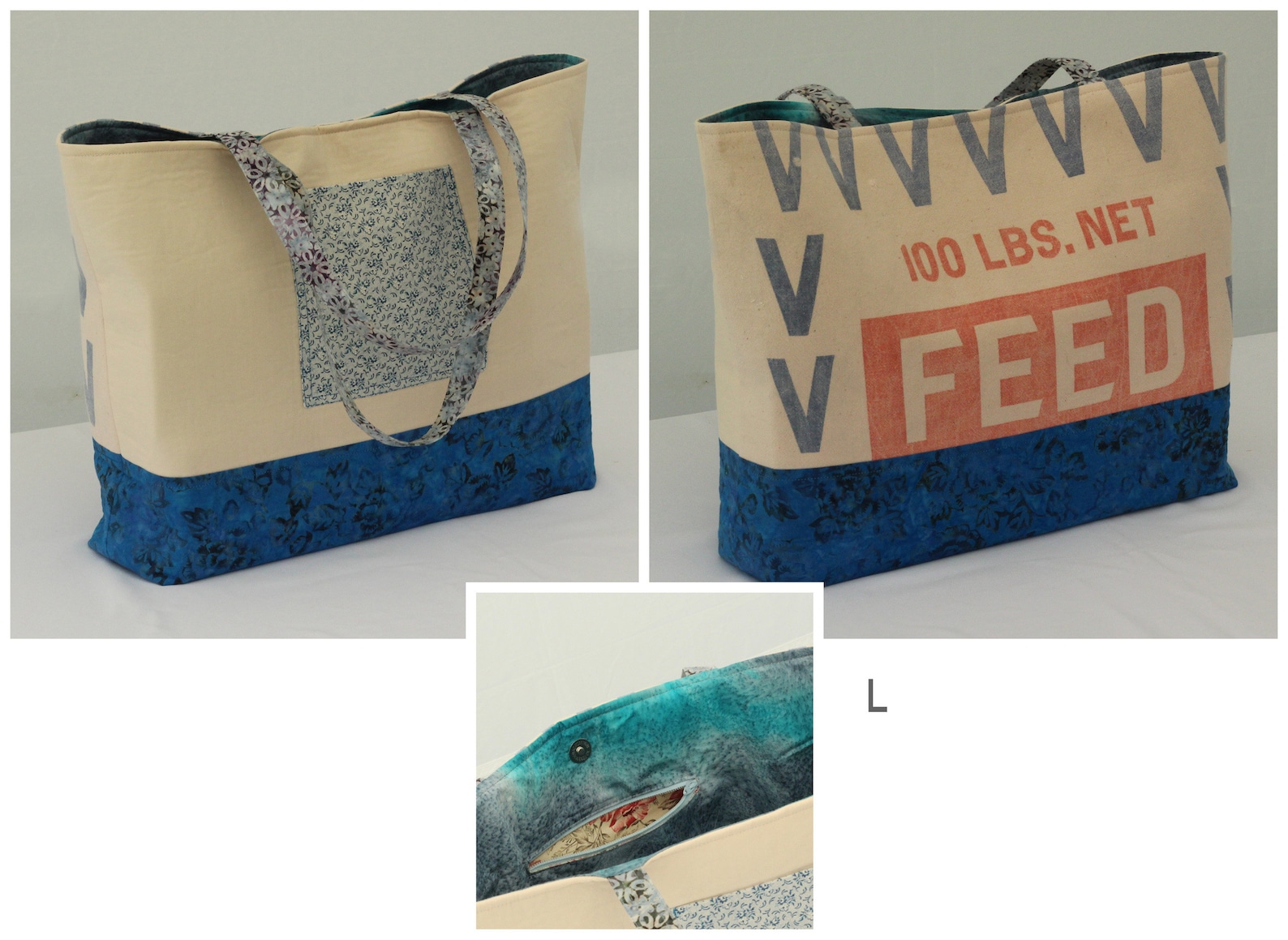 Vintage Feed Sack TOTE BAG - Large, Padded Grocery Tote, Market Tote - Etsy
