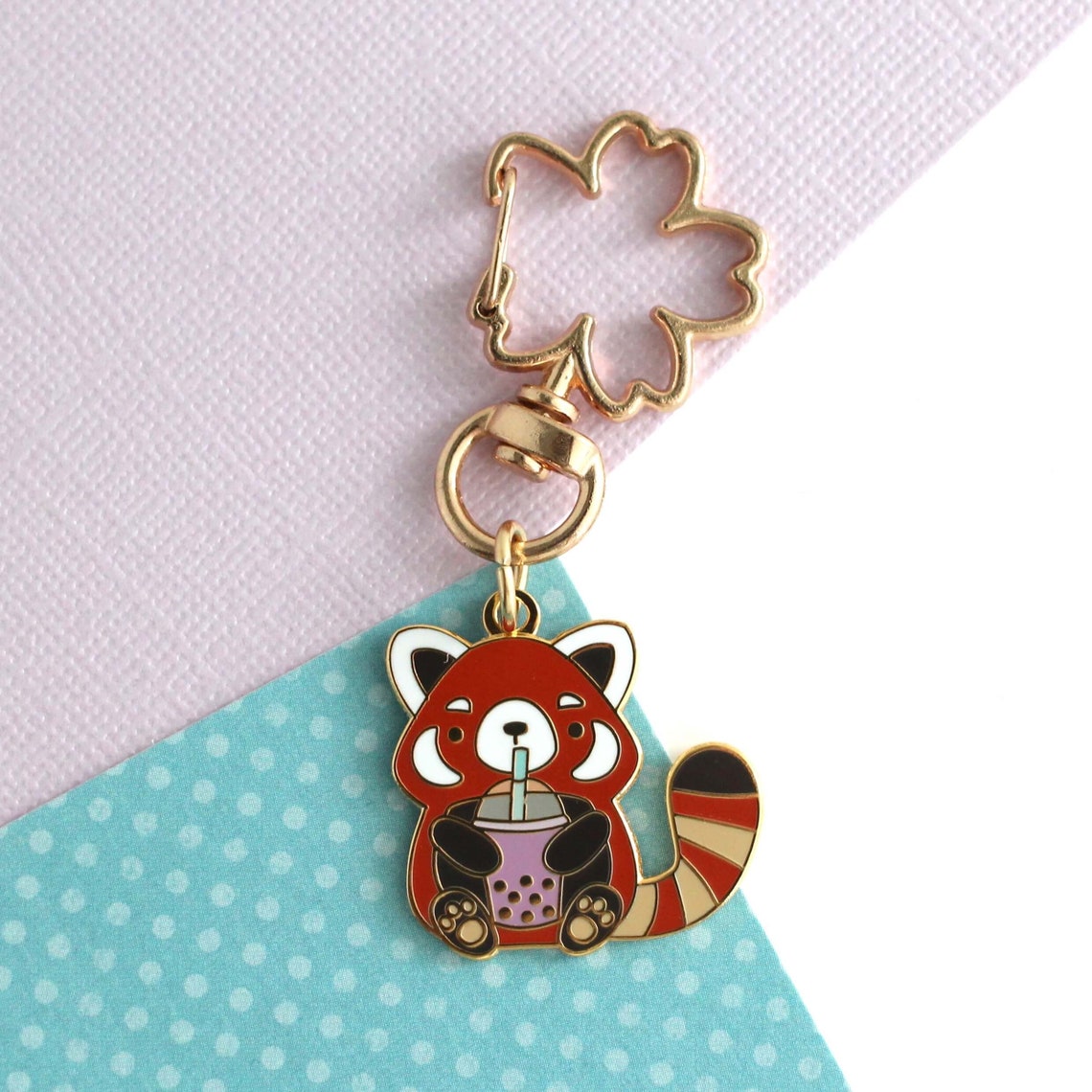 Bubble Tea Red Panda Enamel Keychain. Cute Red Panda Drinking Boba Tea ...