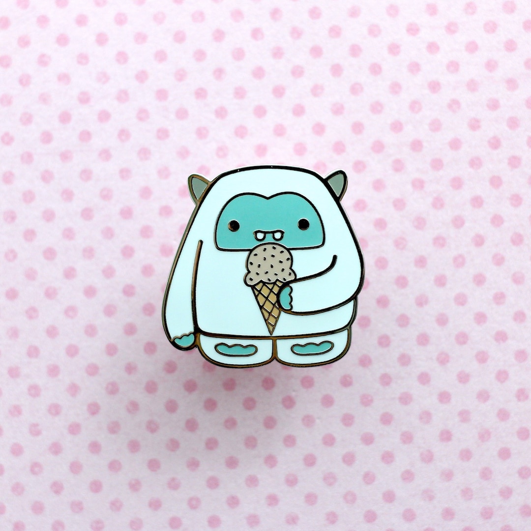 Yeti Enamel Pin. Yeti Christmas Gift. Yeti Eating Strawberry Ice Cream ...