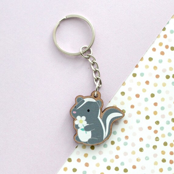 Skunk Wooden Keychain. Cute Skunk With Daisy. Eco-friendly | Etsy