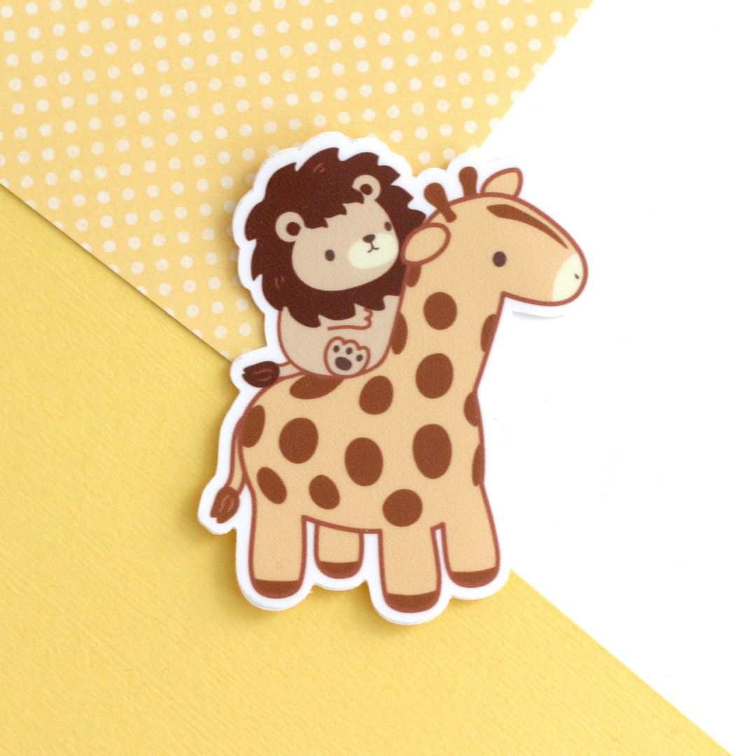 Cute Lion Riding a Giraffe Vinyl Sticker. Funny Decal With Animal ...