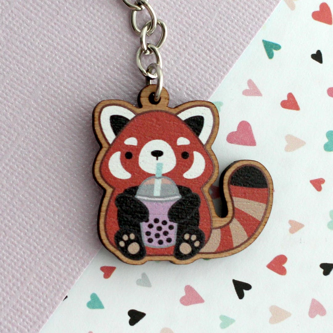 Red Panda Keychain. Wooden Panda Charm. Wood Animal Keychain. Wood ...