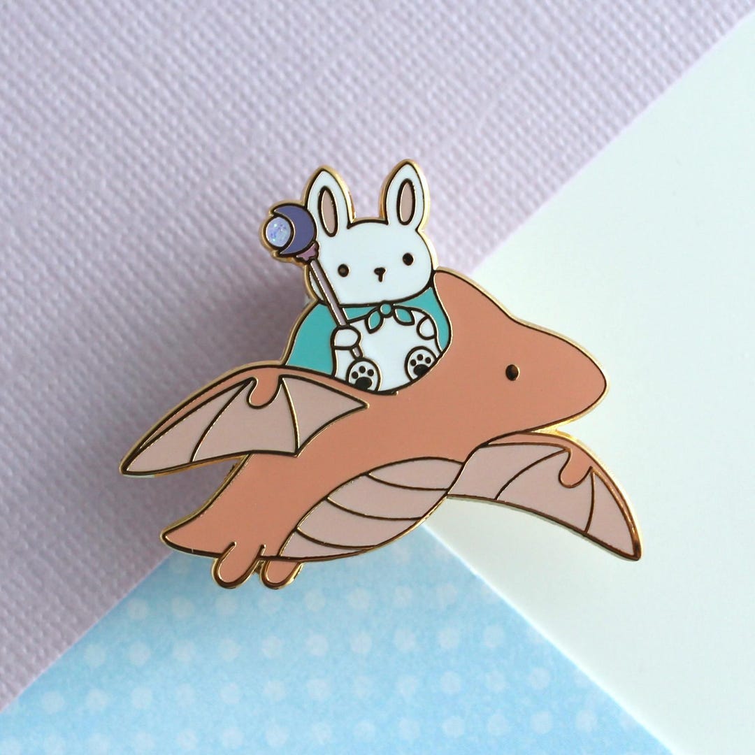 Cute Bunny Mage Riding Dragon Enamel Pin. Magical Bunny Lapel Pin ...