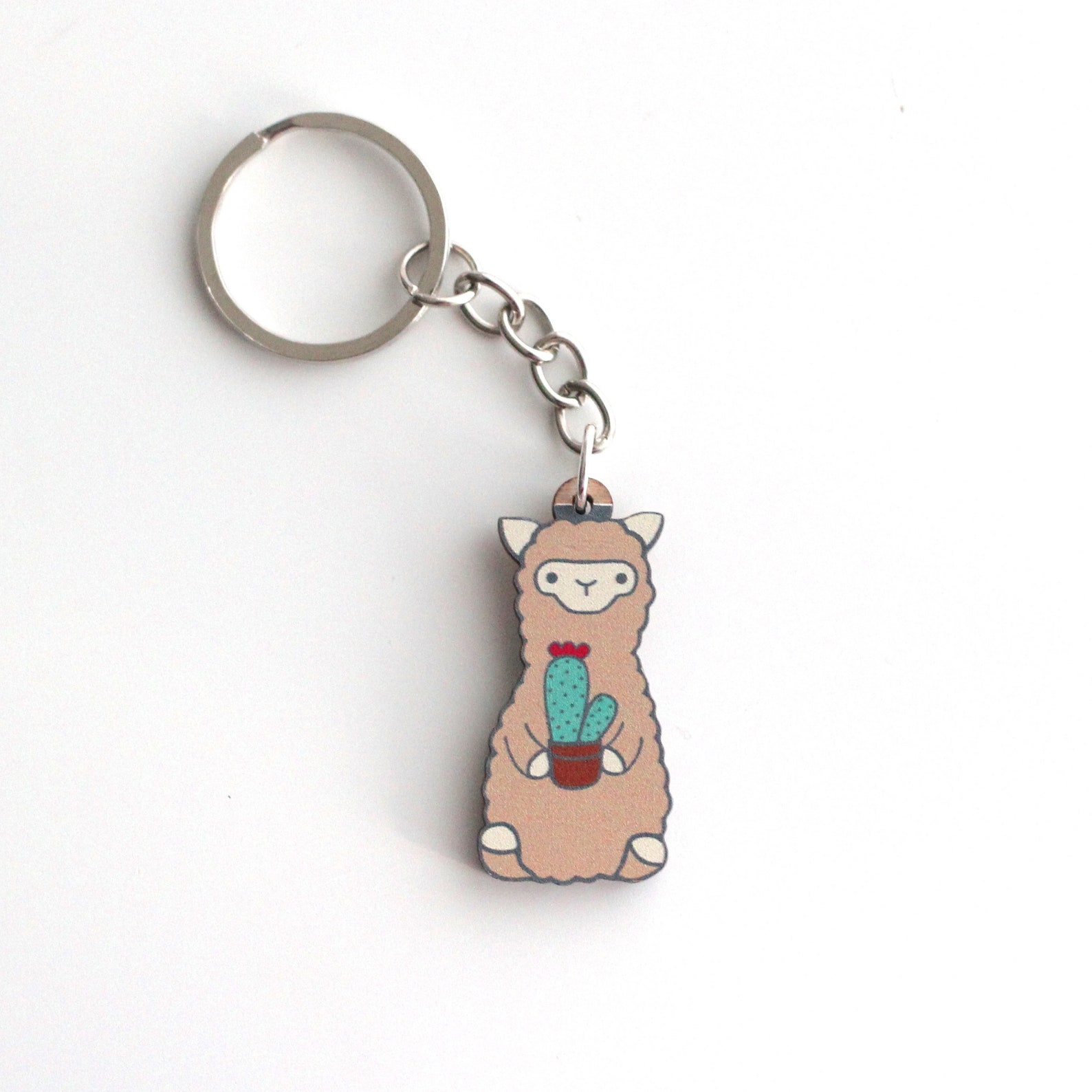Cactus Alpaca Keychain. Wooden Charm. Llama Keychain. - Etsy