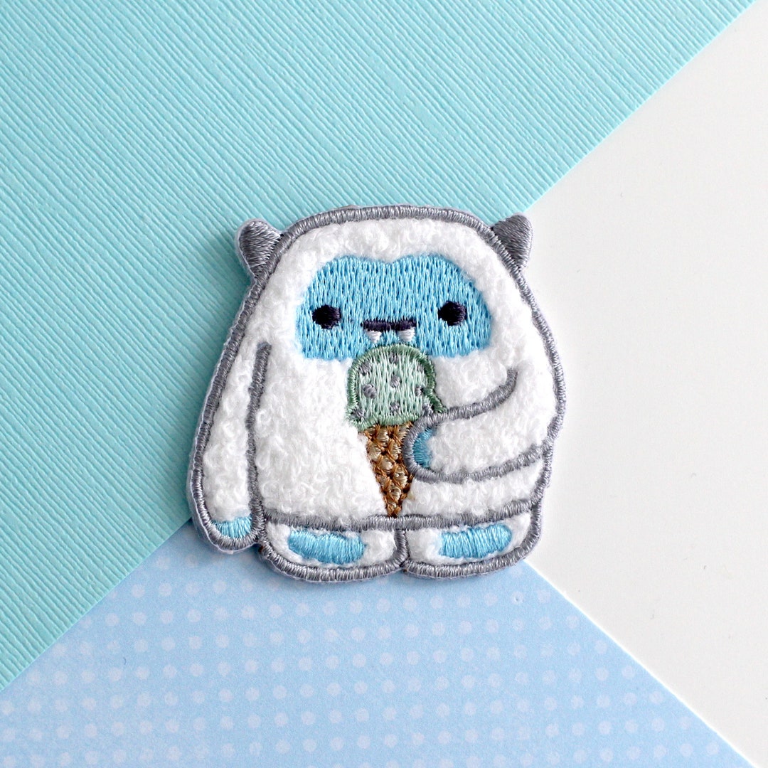 Yeti Chenille Iron on Patch. Yeti Eating Ice Cream Embroidered Patch ...