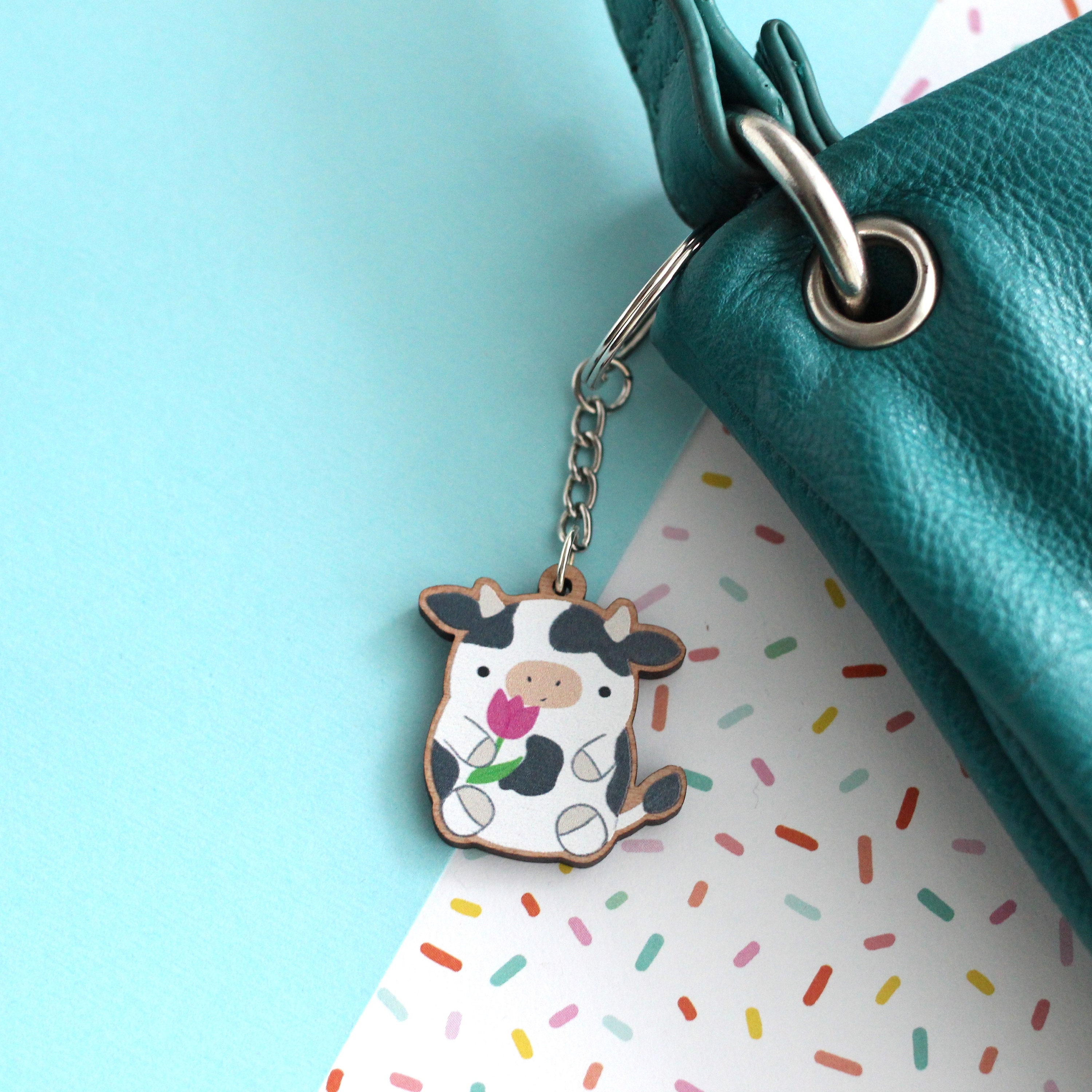 Cute Cow Keychain. Wooden Keyring. Cute Purse Charm. Animal | Etsy