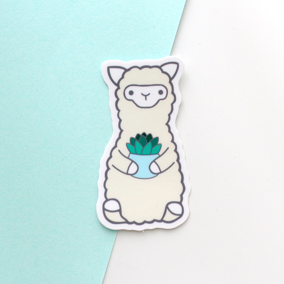 Succulent Alpaca Sticker. Cute Llama Decal. Funny Animal Stationery ...